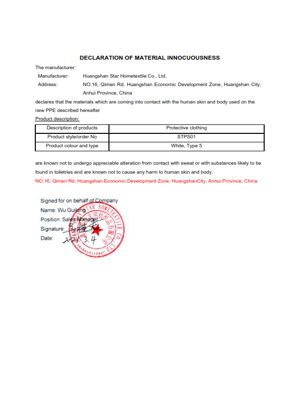 Declaration of Material Innocuousness And EU Declaration of Conformity ...